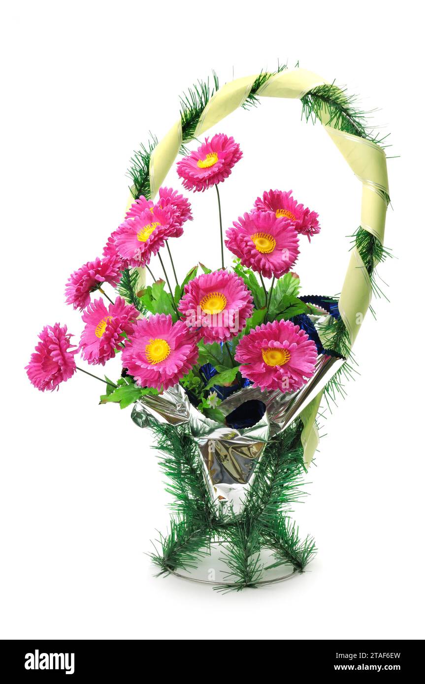 wreath of artificial flowers for funeral isolated on white Stock Photo ...