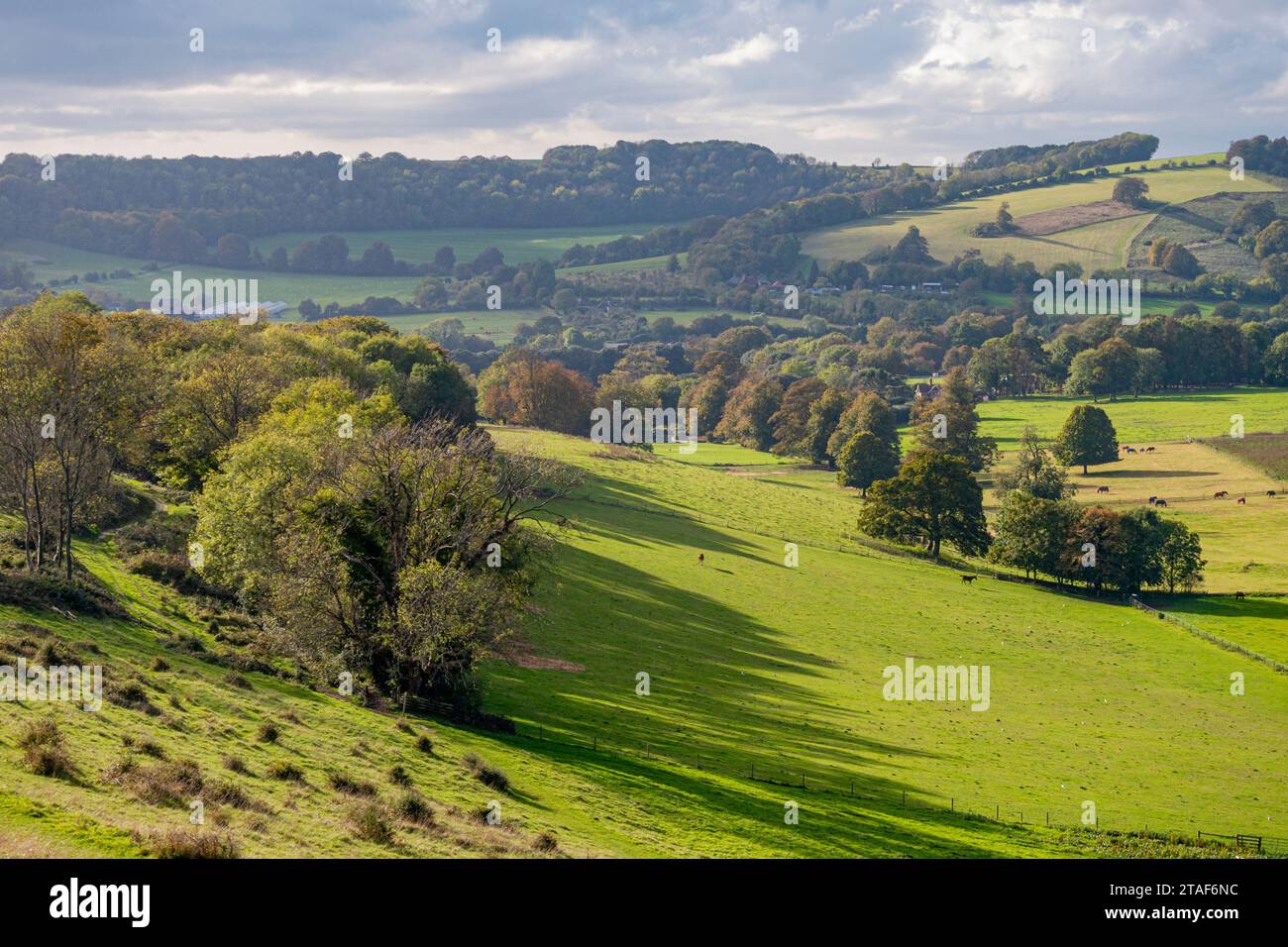 Looking over to Church Hill from the northern ramparts of Cissbury Ring ...