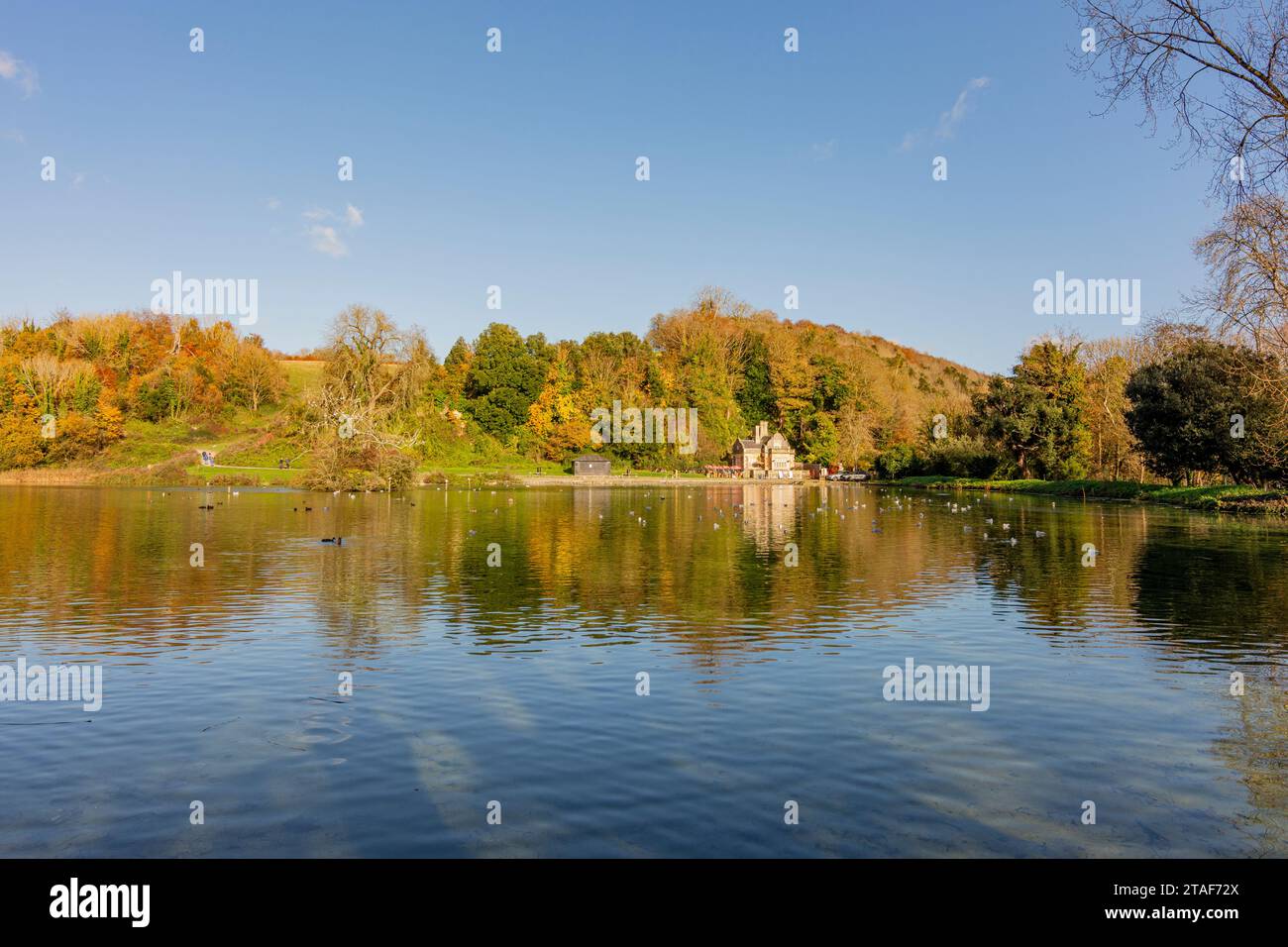 Swanbourne Lake with Swanbourne Lodge tearoom - Arundel, West Sussex ...
