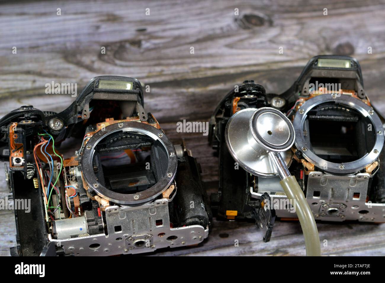 A medical stethoscope on a DSLR photographic and video digital camera ...