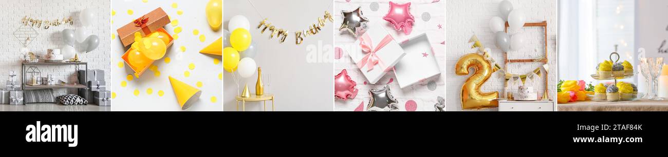 Birthday collage with decorations and sweets Stock Photo - Alamy