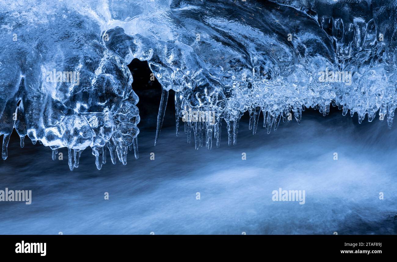 Ice and water in North Fork Crazy Woman Creek in the Bighorn Mountains ...