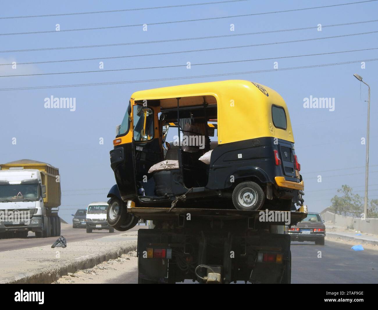 Alexandria, Egypt, September 9 2022: tow recovery transporter flatbed ...
