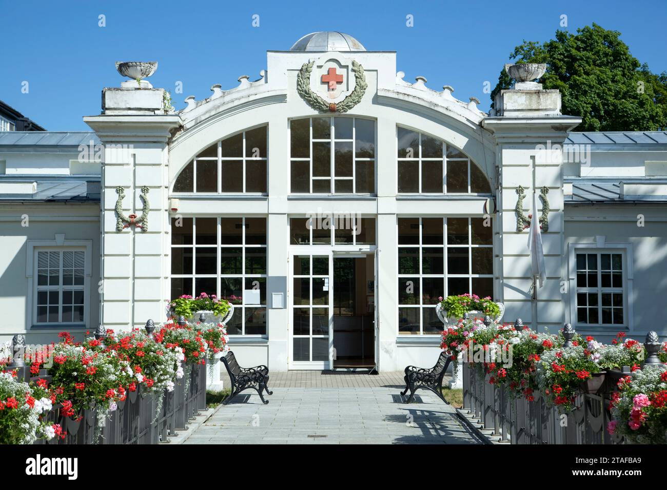 The view of an entrance facade of the historic medical facility ...