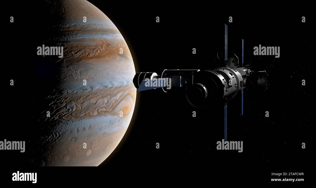 Space station in orbit of Jupiter Stock Photo - Alamy