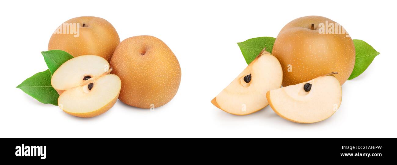 Fresh asian pears with leaf isolated on white background Stock Photo ...