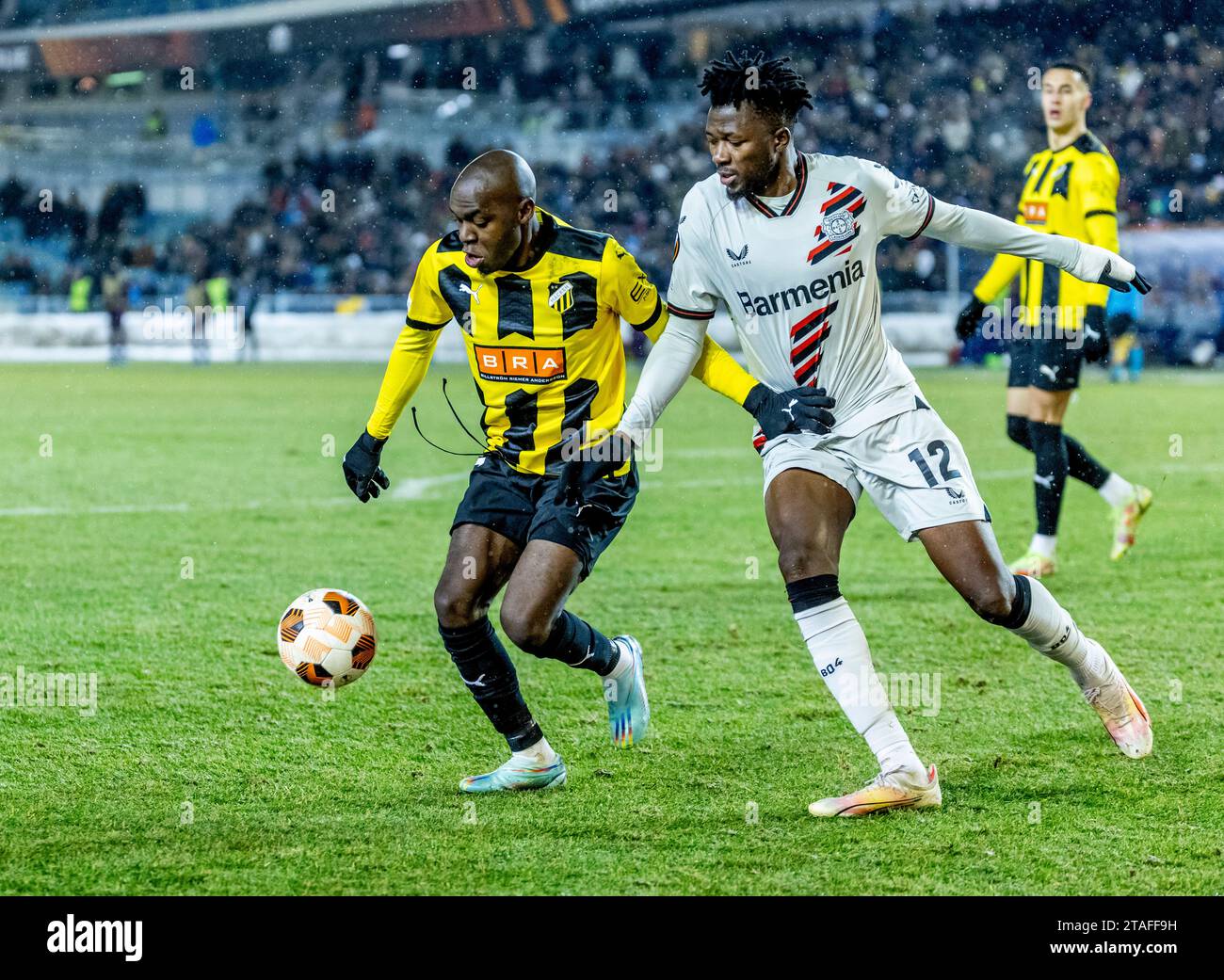 Leverkusen's Edmond Tapsoba and Häcken's Edward Chilufya during ...