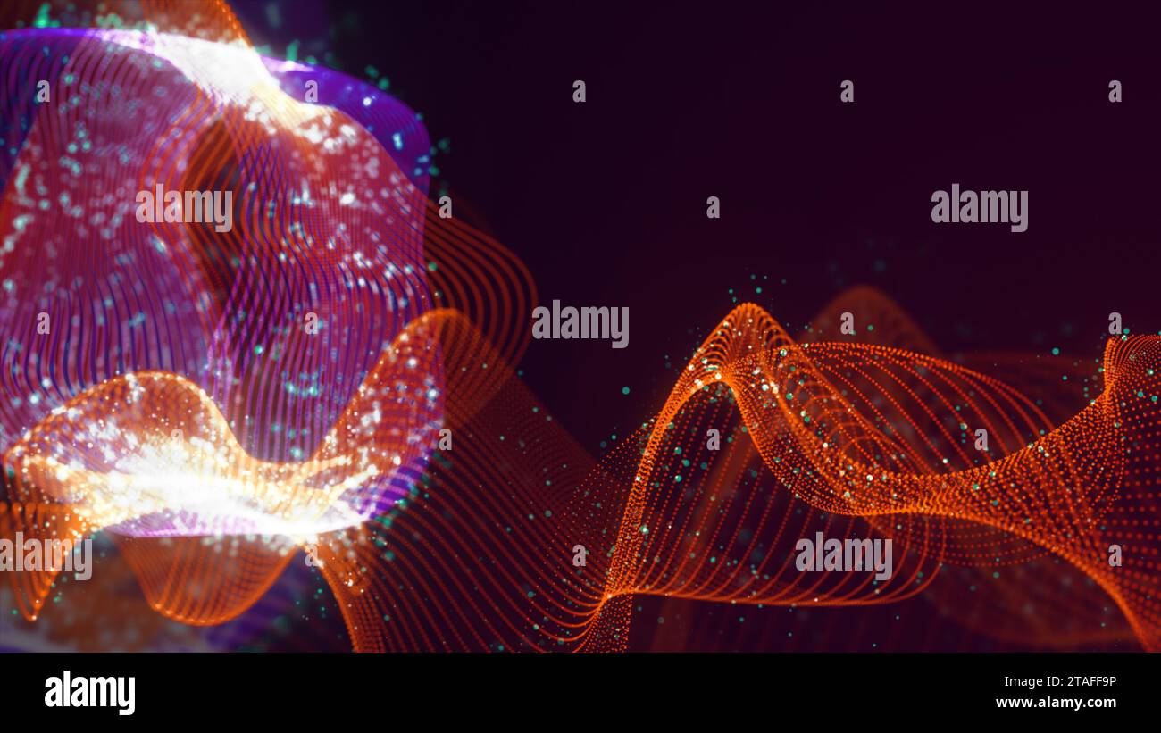 3D rendering of abstract structure of intertwined dots. Bright colored ...