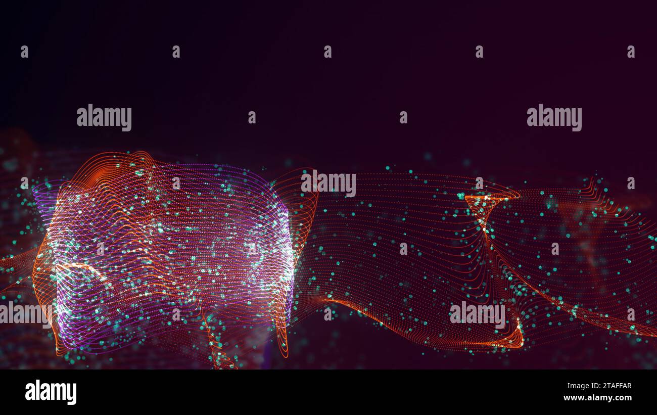 3D rendering of abstract structure of intertwined dots. Bright colored ...
