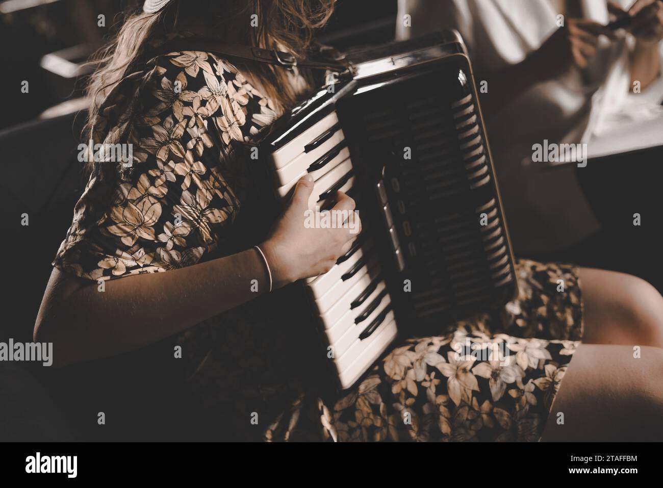 A woman playing the accordion, vintage style Stock Photo - Alamy