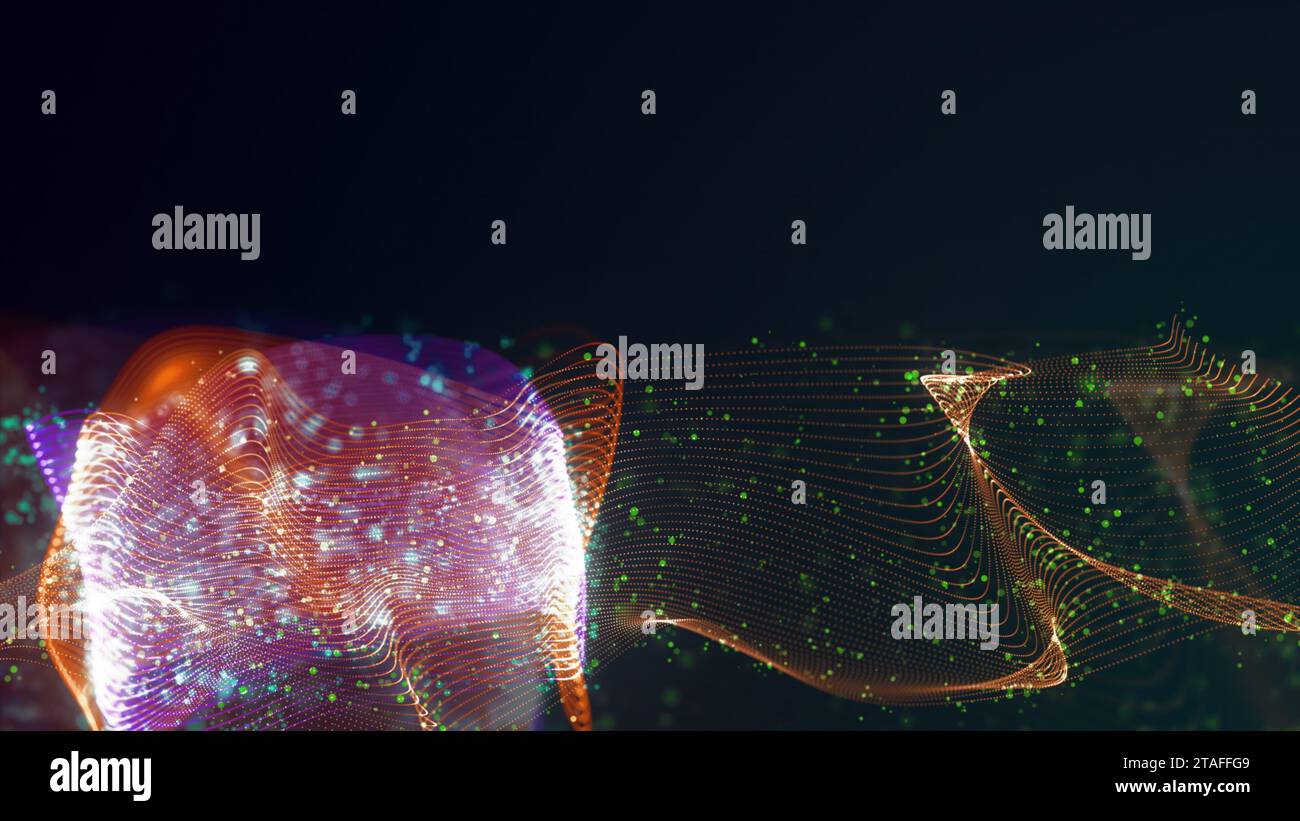 3D rendering of abstract structure of intertwined dots. Bright colored ...