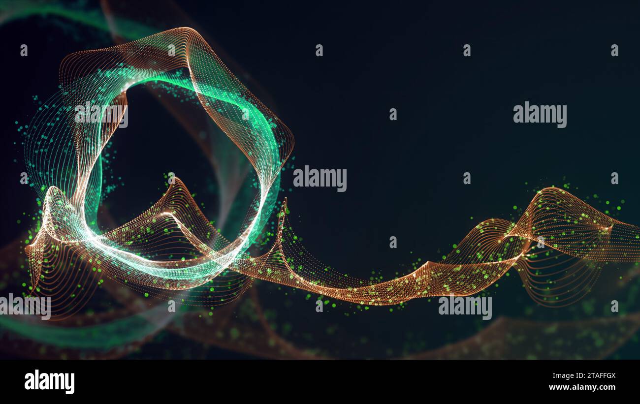 3D rendering of abstract structure of intertwined dots. Bright colored ...