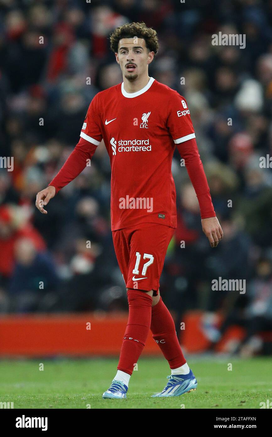 Liverpool, UK. 30th Nov, 2023. Curtis Jones of Liverpool looks on. UEFA ...
