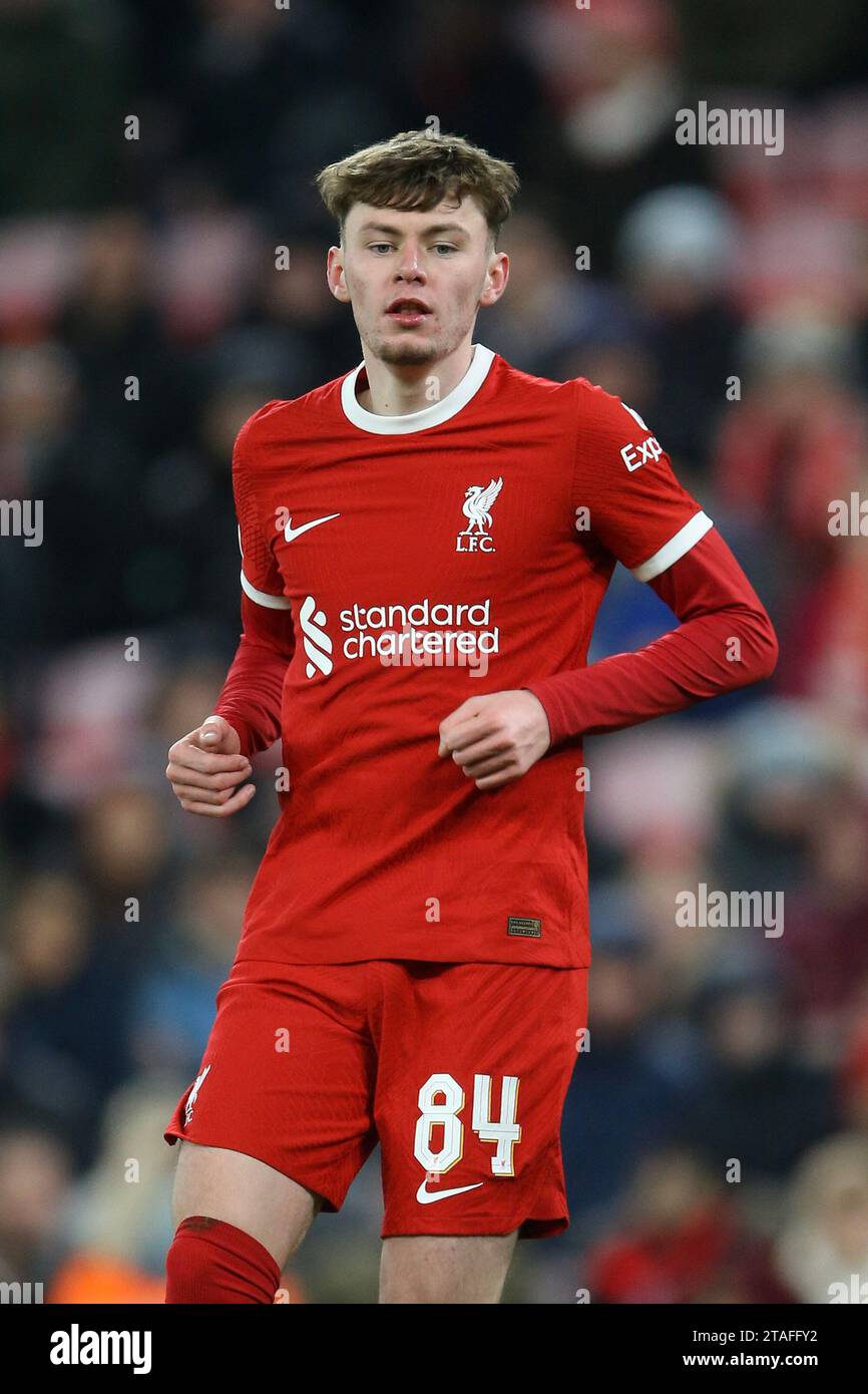 Liverpool, UK. 30th Nov, 2023. Conor Bradley of Liverpool looks on ...