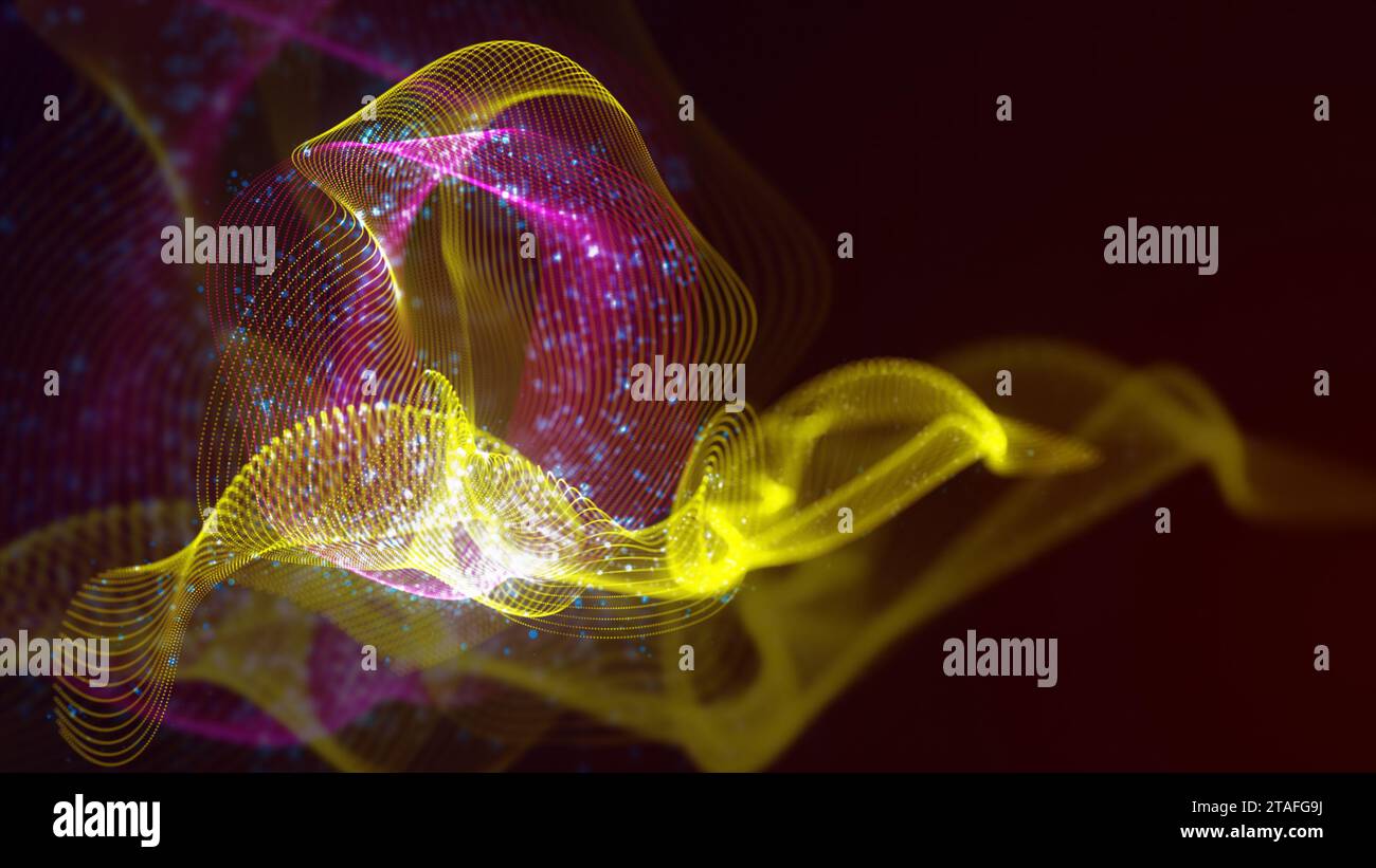 3D rendering of abstract structure of intertwined dots. Bright colored ...
