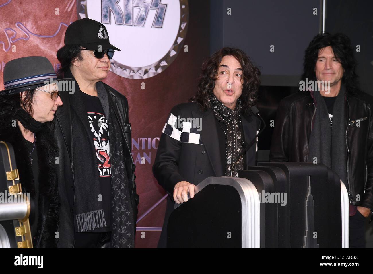 New York, USA. 30th Nov, 2023. Members of legendary rock band KISS, (l ...
