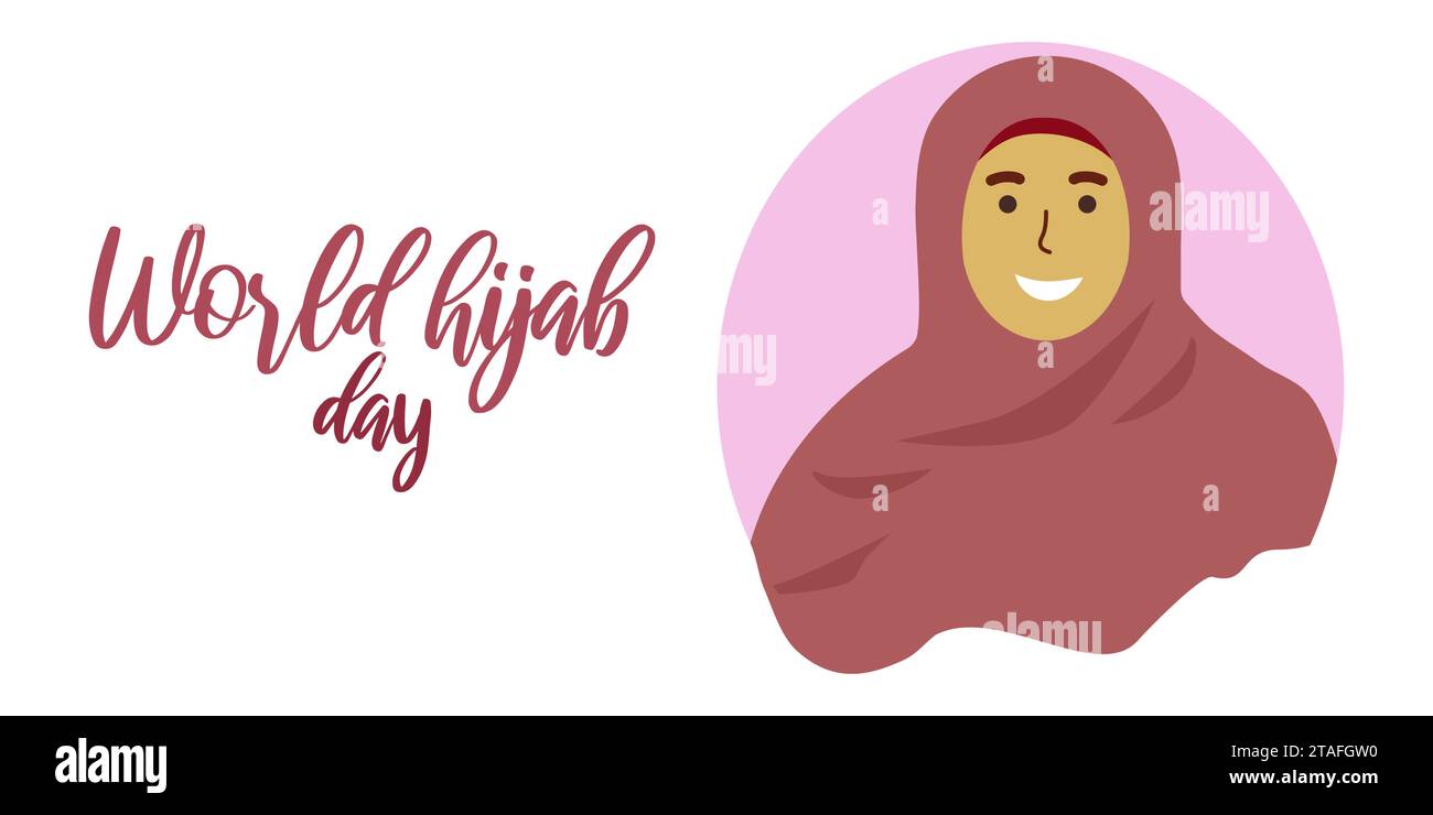 World Hijab Day February 1 popular holiday. Happy woman in hijab ...