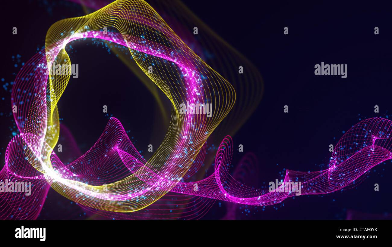 3D rendering of abstract structure of intertwined dots. Bright colored ...