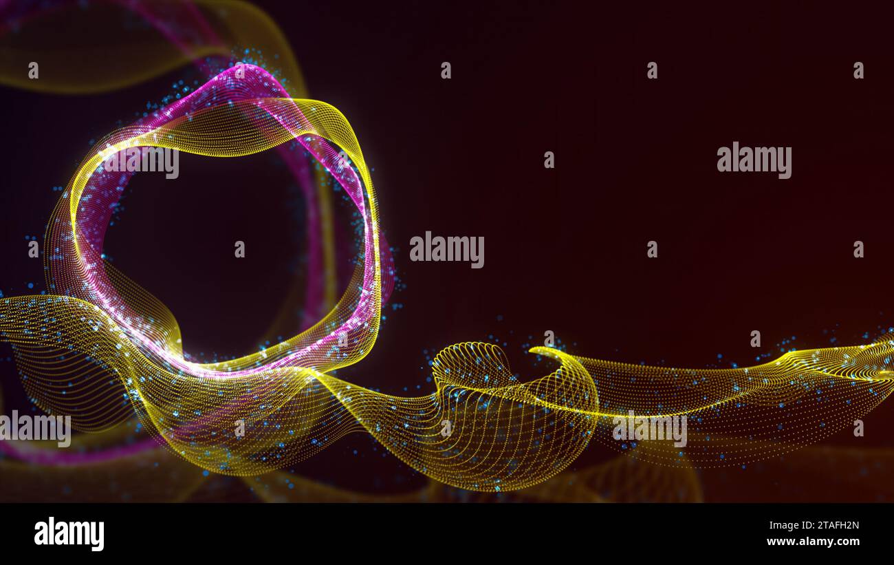 3D rendering of abstract structure of intertwined dots. Bright colored ...