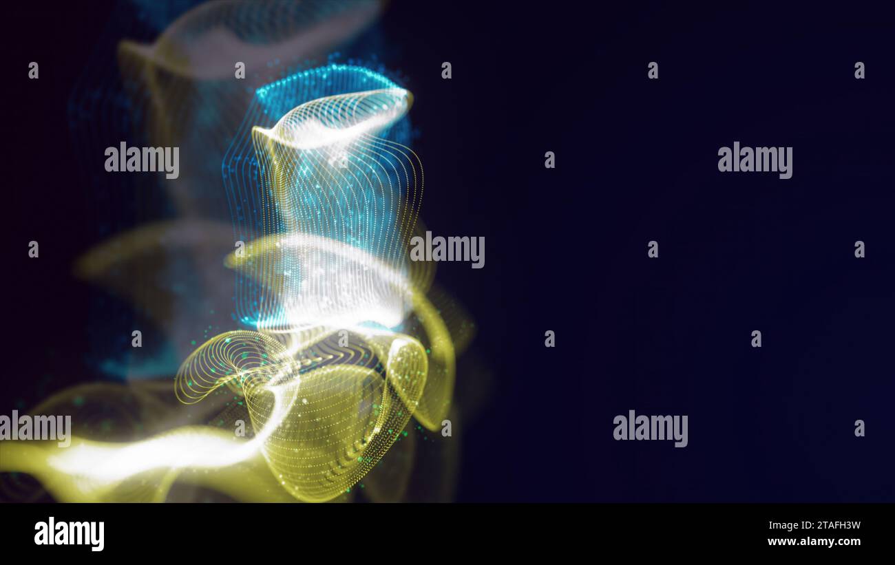 3D rendering of abstract structure of intertwined dots. Bright colored ...