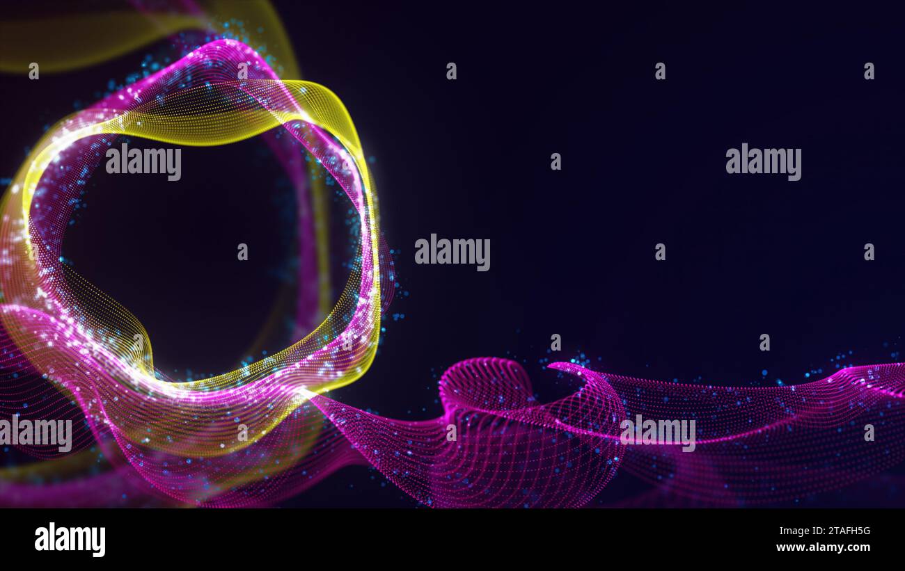 3D rendering of abstract structure of intertwined dots. Bright colored ...