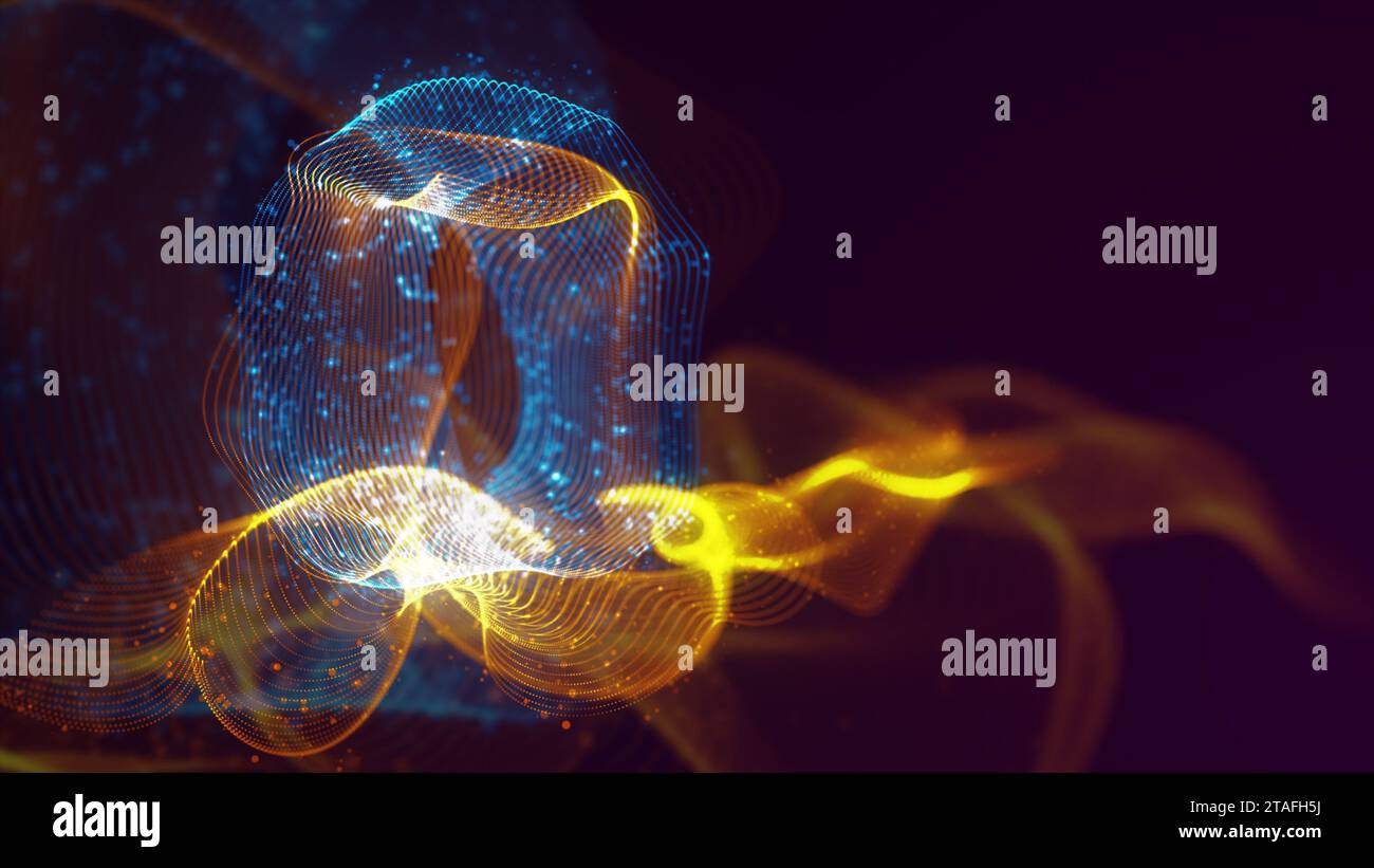 3D rendering of abstract structure of intertwined dots. Bright colored ...
