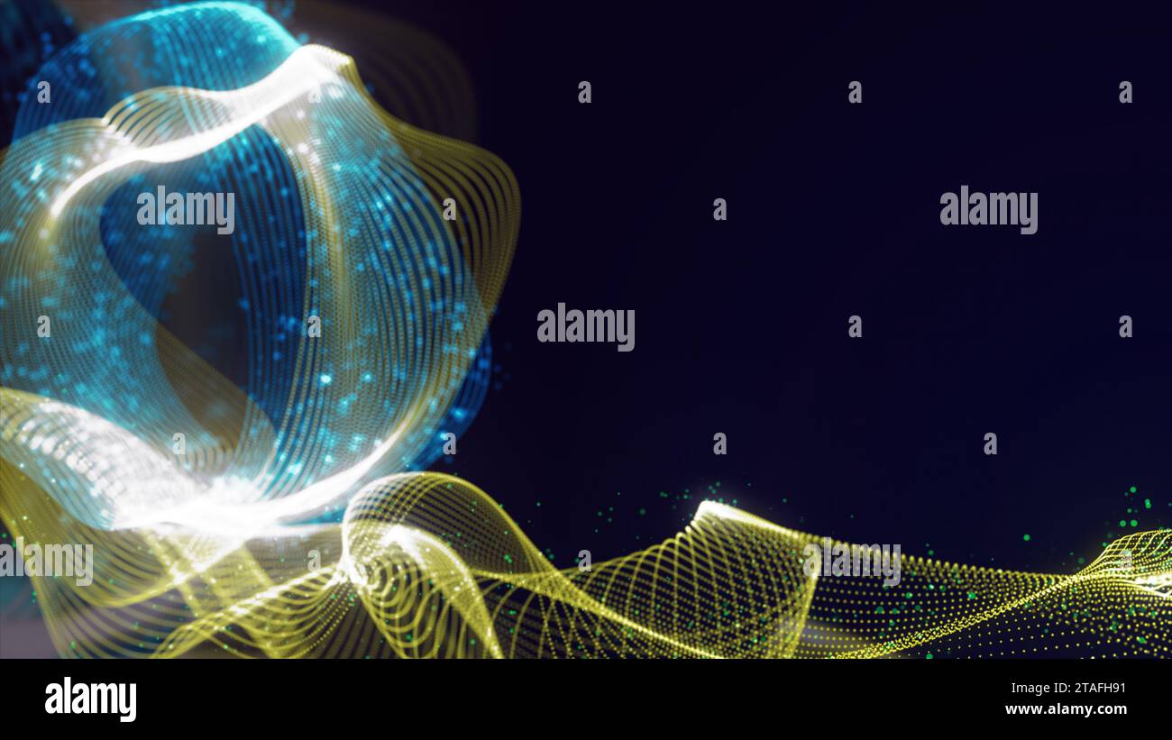 3D rendering of abstract structure of intertwined dots. Bright colored ...