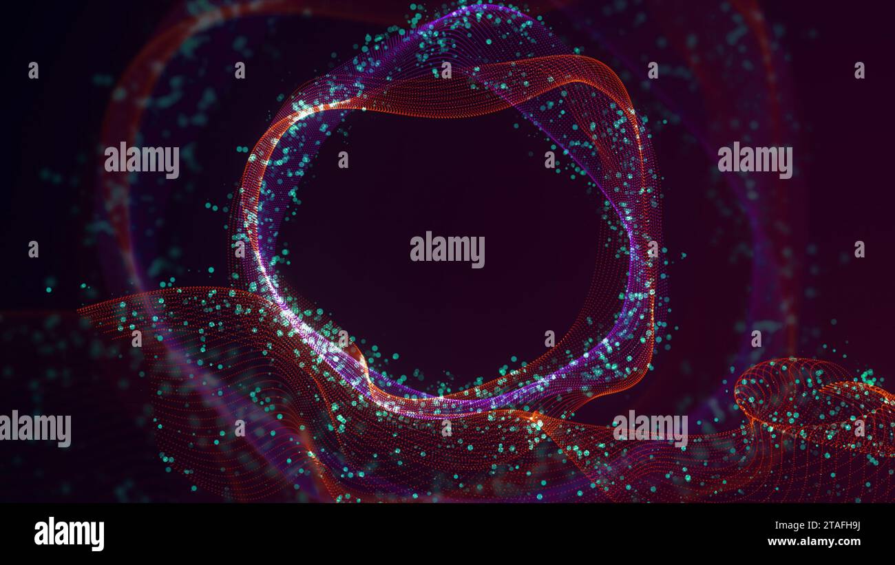 3D rendering of abstract structure of intertwined dots. Bright colored ...
