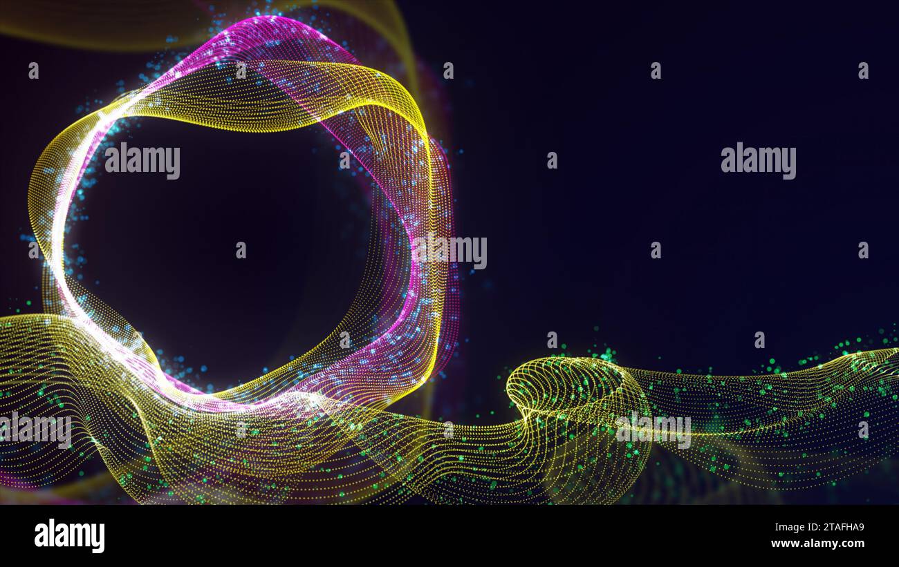 3D rendering of abstract structure of intertwined dots. Bright colored ...