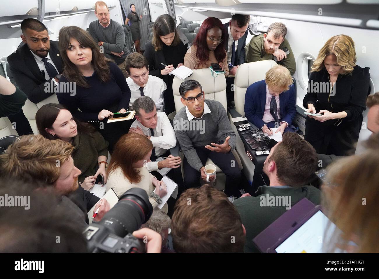 Prime Minister Rishi Sunak holds a "huddle" press conference with ...