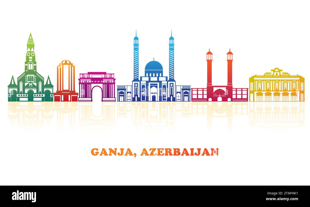 Colourfull Skyline panorama of city of Ganja, Azerbaijan - vector ...