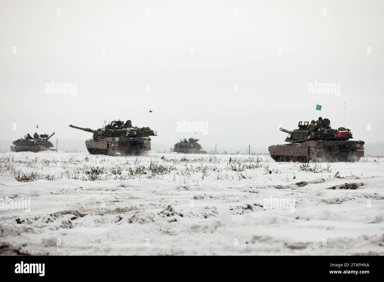 U.S. Army M1A2 Abrams tanks from Bravo Company, 3rd Battalion, 67th ...