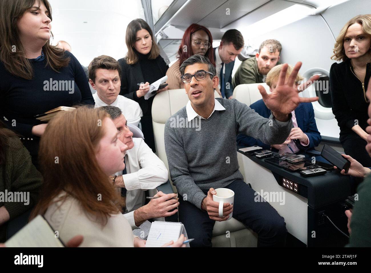 Prime Minister Rishi Sunak holds a "huddle" press conference with ...