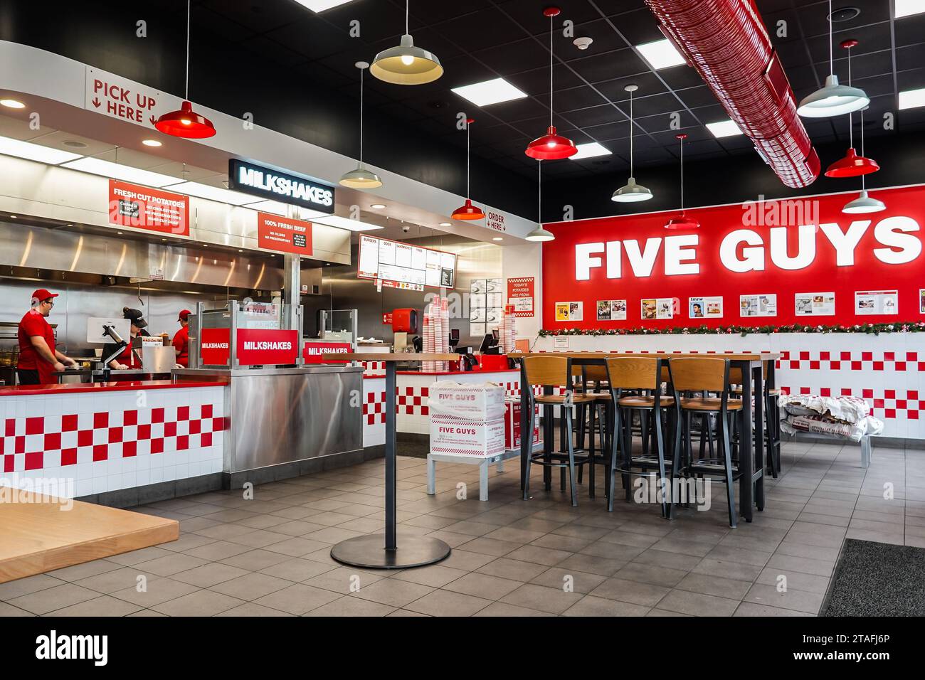 Interior of the Five Guys restaurant in Amsterdam, NY Stock Photo - Alamy