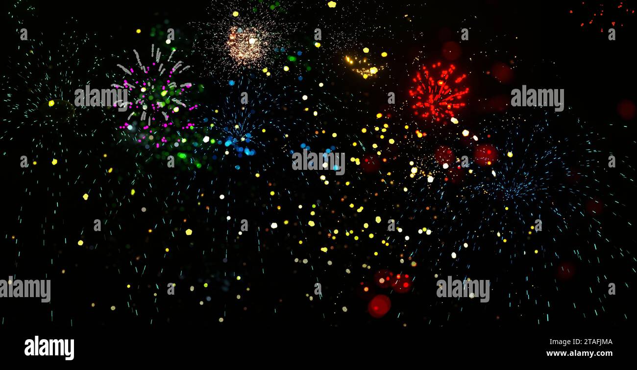 Fireworks display in the night sky. New Year's festive background ...