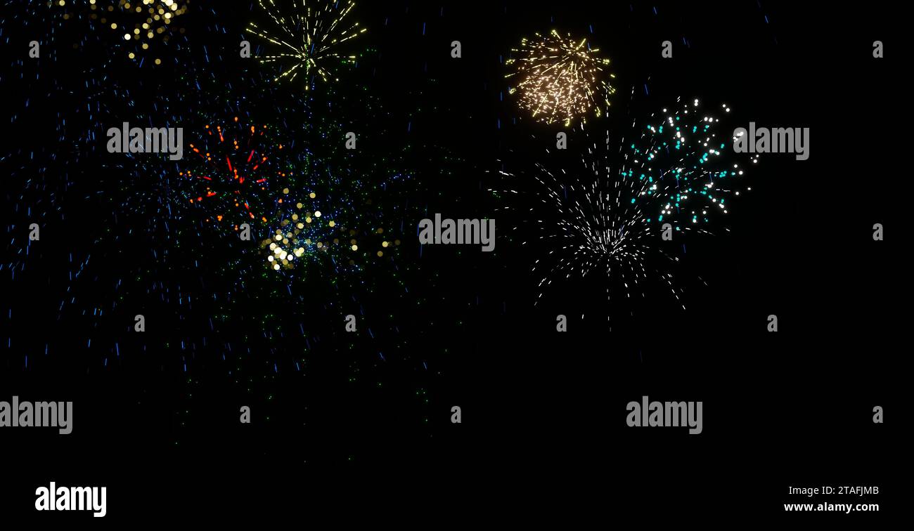 Fireworks display in the night sky. New Year's festive background ...
