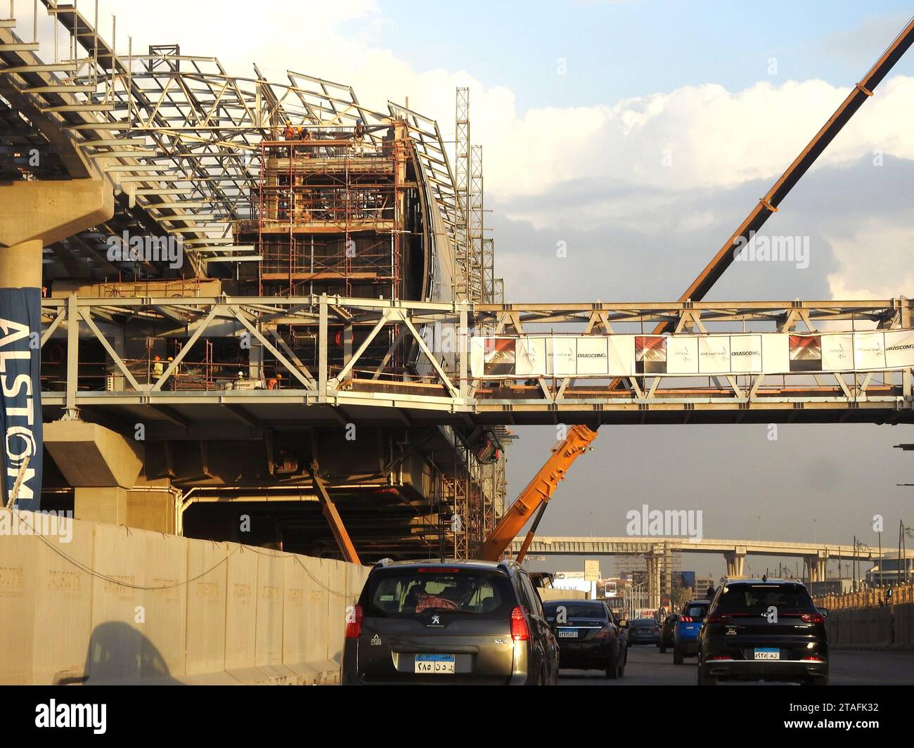 Cairo, Egypt, November 14 2023: A monorail station site that is under ...