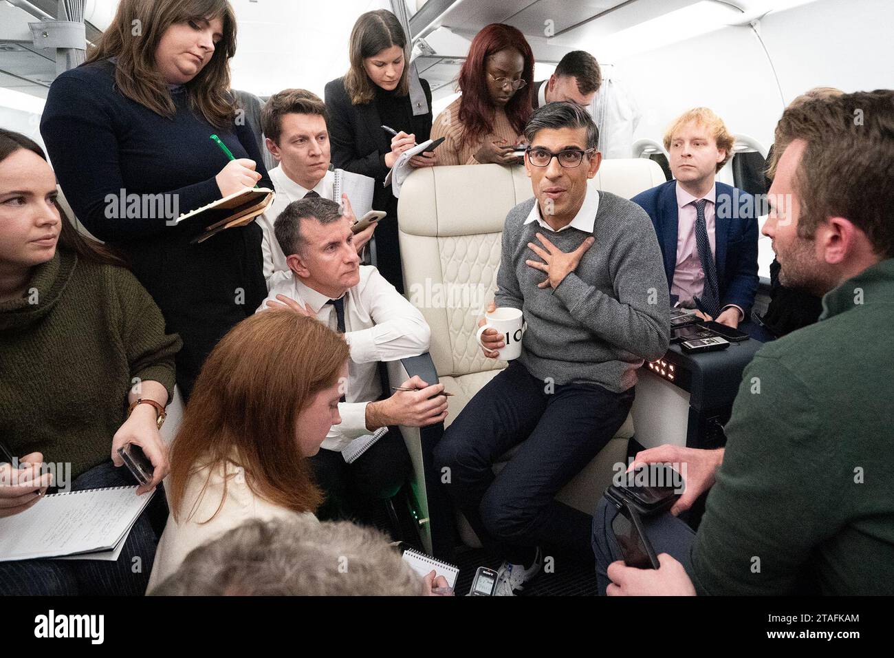Prime Minister Rishi Sunak holds a "huddle" press conference with ...