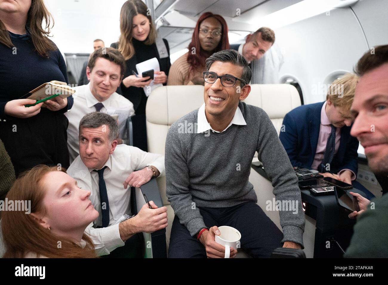 Prime Minister Rishi Sunak holds a "huddle" press conference with ...