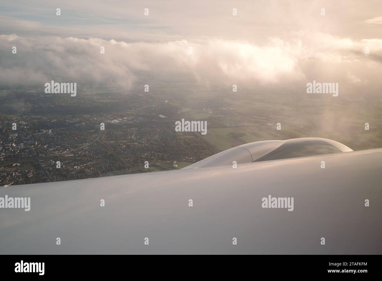 Beautiful clear deep blue sky over thick layer of clouds at ...