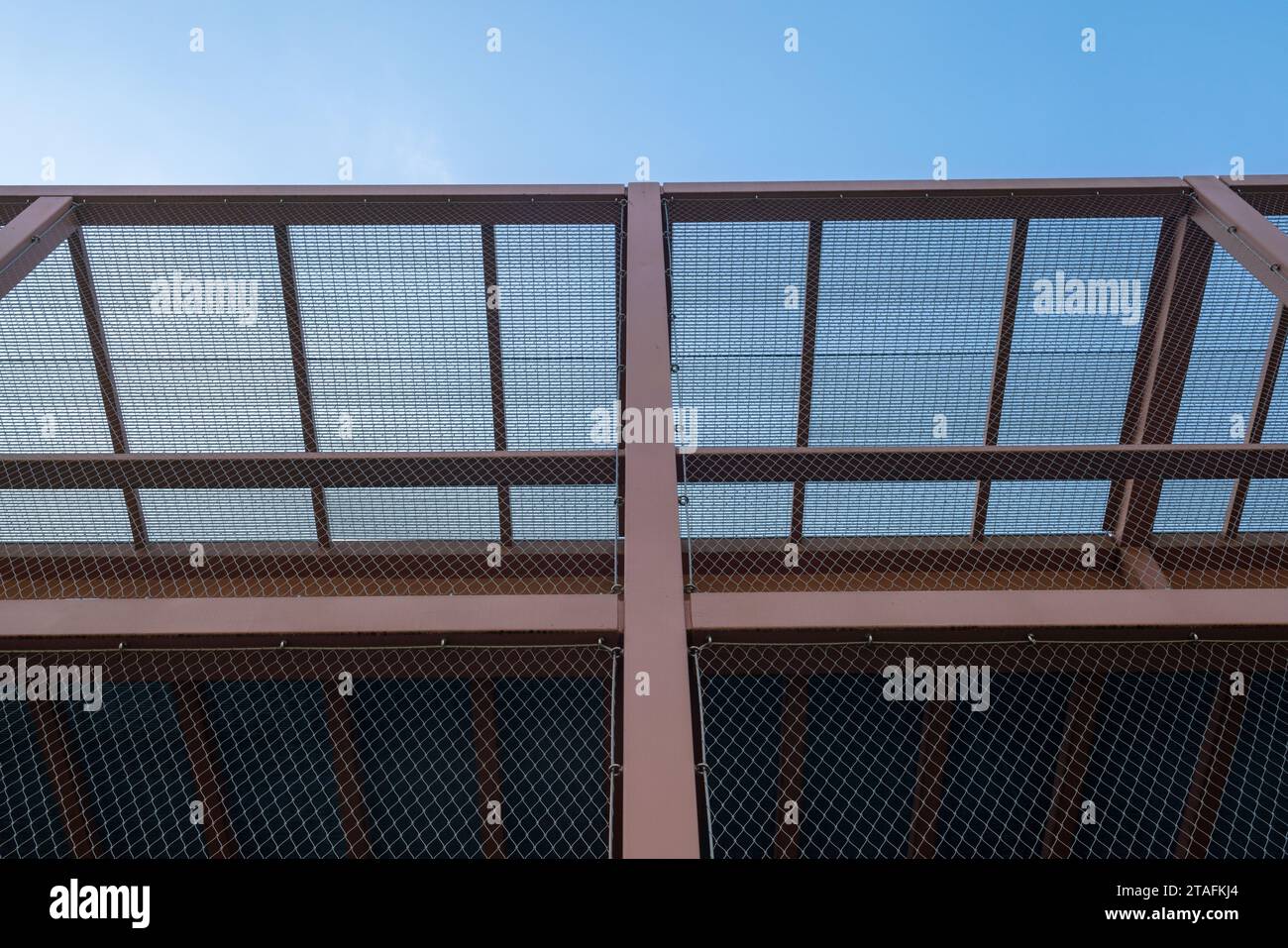 construction detail of building with gallery and steel structure, fall ...