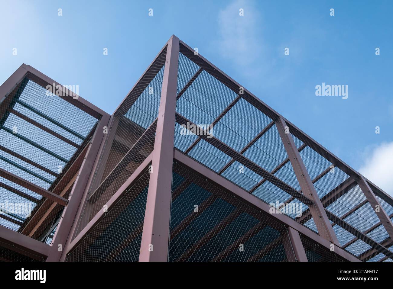 construction detail of building with gallery and steel structure, fall ...