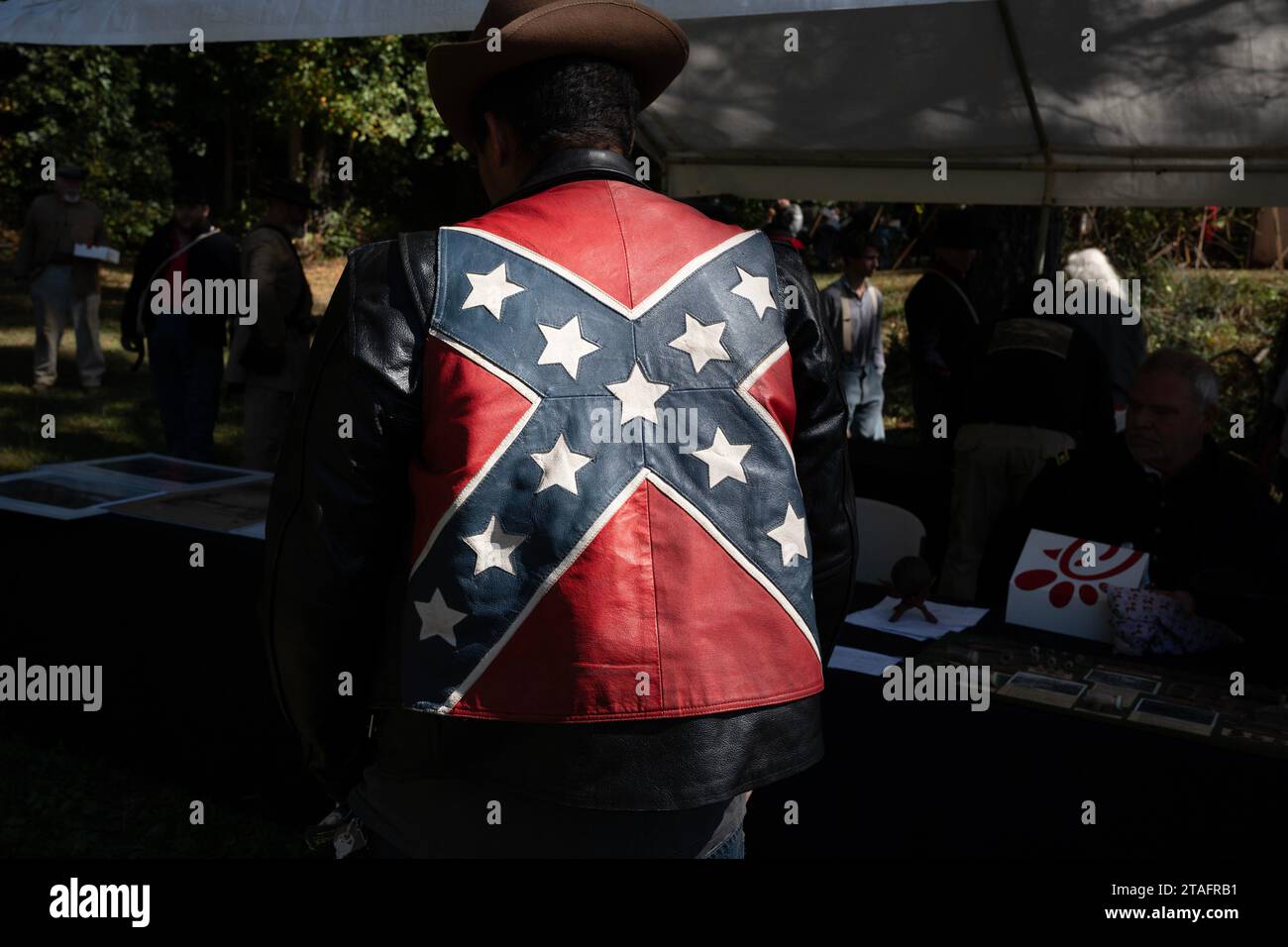 Cartersville, GA, USA. 7th Oct, 2023. A Civil War history buff wears a ...