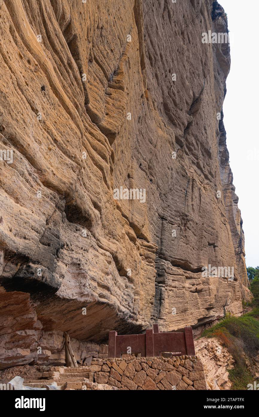 Stone ladder towards the wooden temple on the path to Da Wang shan ...