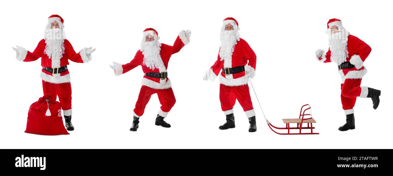 Santa Claus on white background, set of photos. Christmas celebration ...