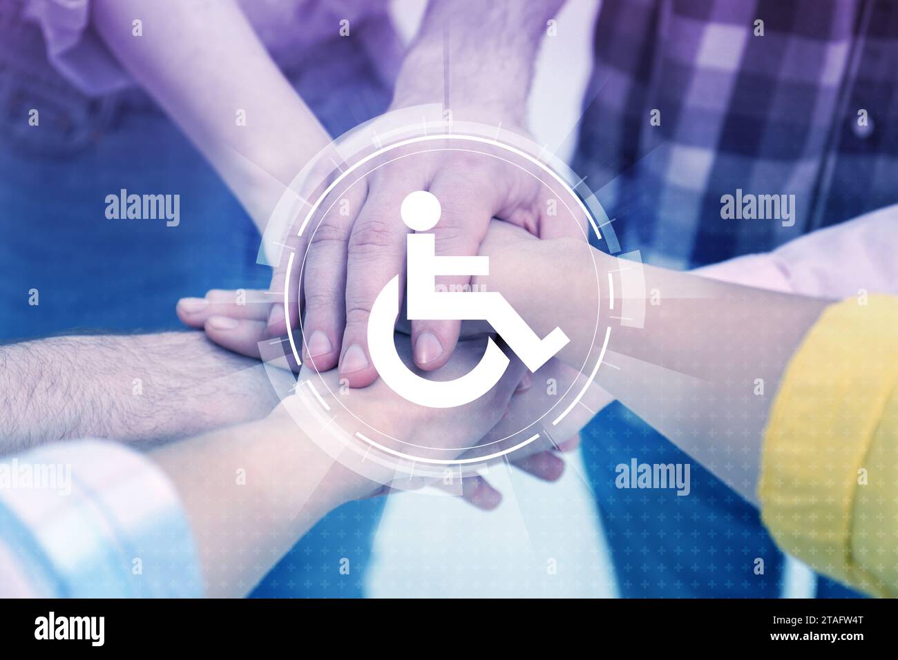 Inclusion concept. International symbol of access. People holding hands ...