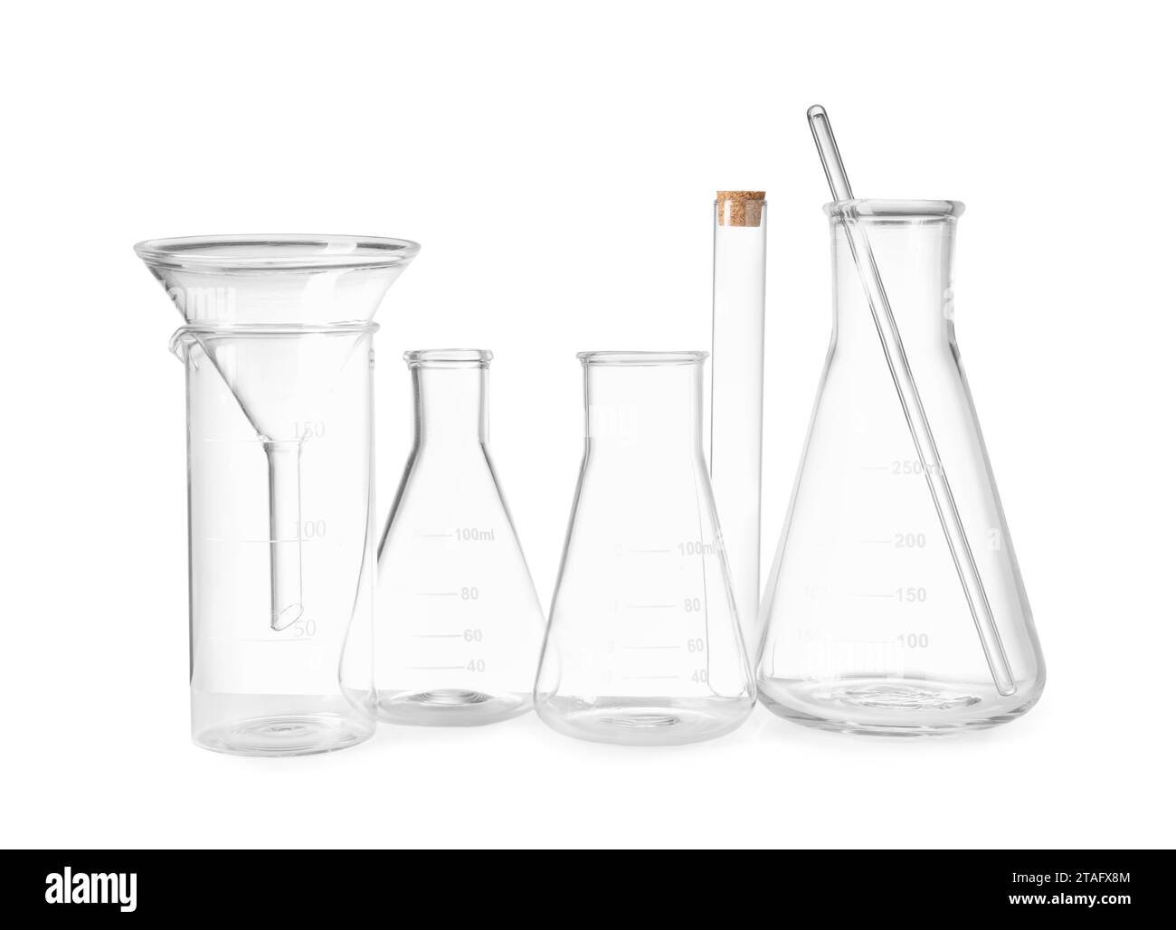 Different empty laboratory glassware isolated on white Stock Photo - Alamy