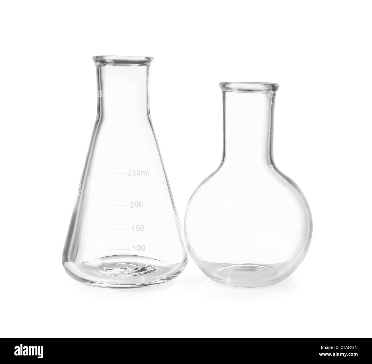 Two empty laboratory flasks isolated on white Stock Photo - Alamy