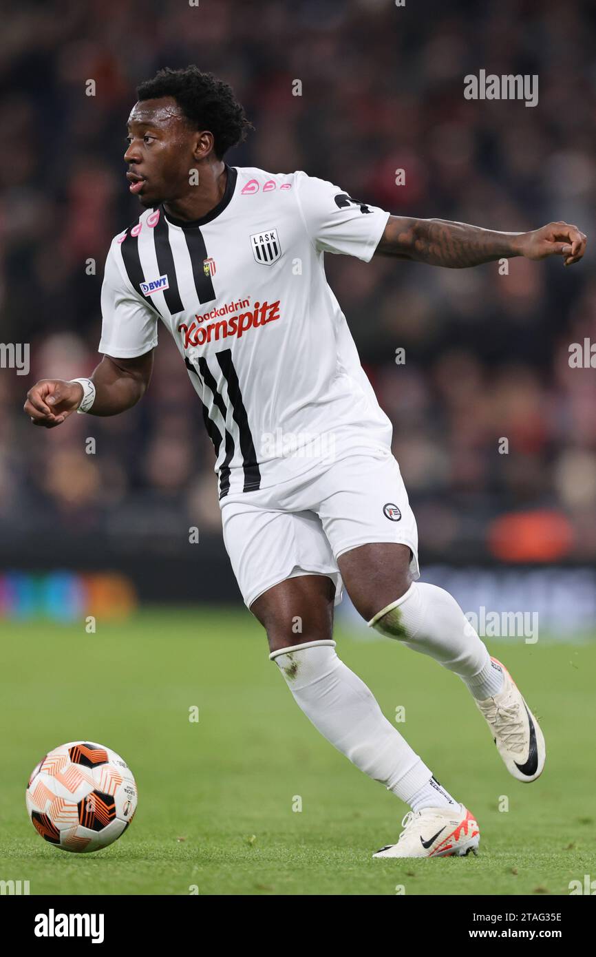 Liverpool, UK. 30th Nov, 2023. George Bello of LASK during the UEFA ...