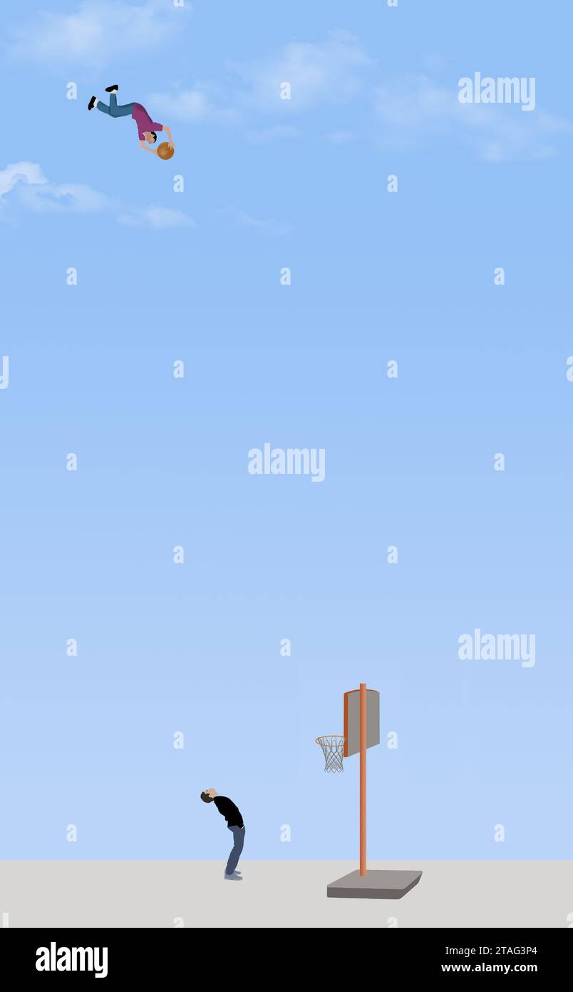 Showing off on the basketball court is a high flying guy making diving ...